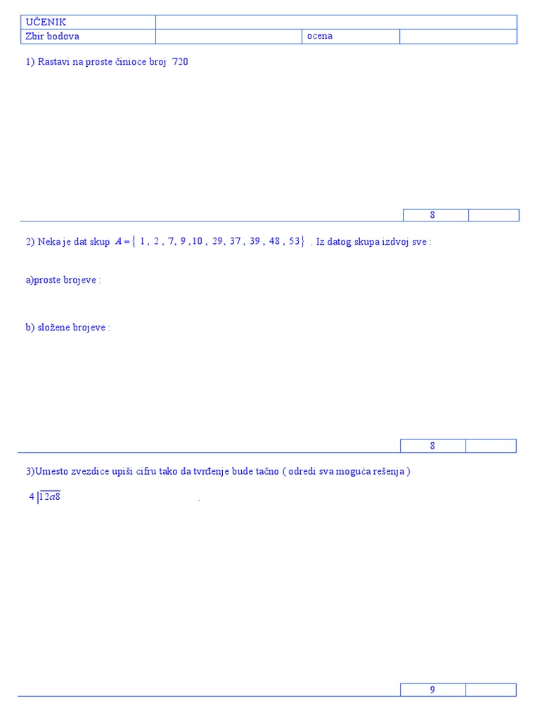 Kontrolni V Razred - Deljivost Brojeva 2021 | PDF