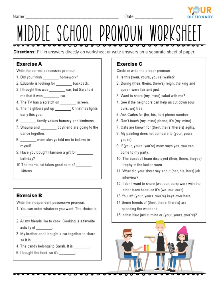 Middle School Pronoun Worksheet | PDF
