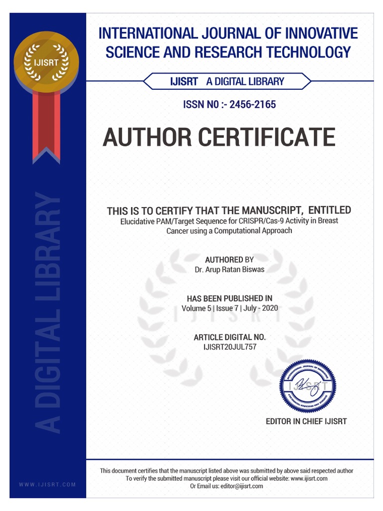 Author Certificate of Publication at IJIRST - Voume 5 - Issue - 7 - Juy ...