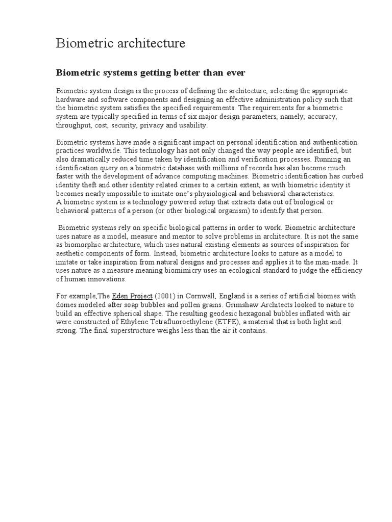 Biometric Architecture Portfolio | PDF | Biometrics | System