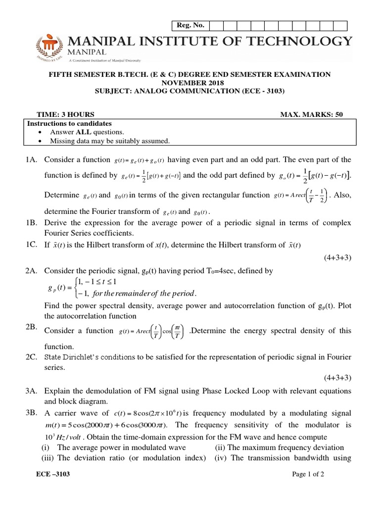 Analog Communication Exam ECE-3103 | PDF | Frequency Modulation ...