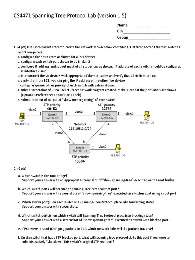 cs4471 Spanning Tree Protocol Lab | PDF