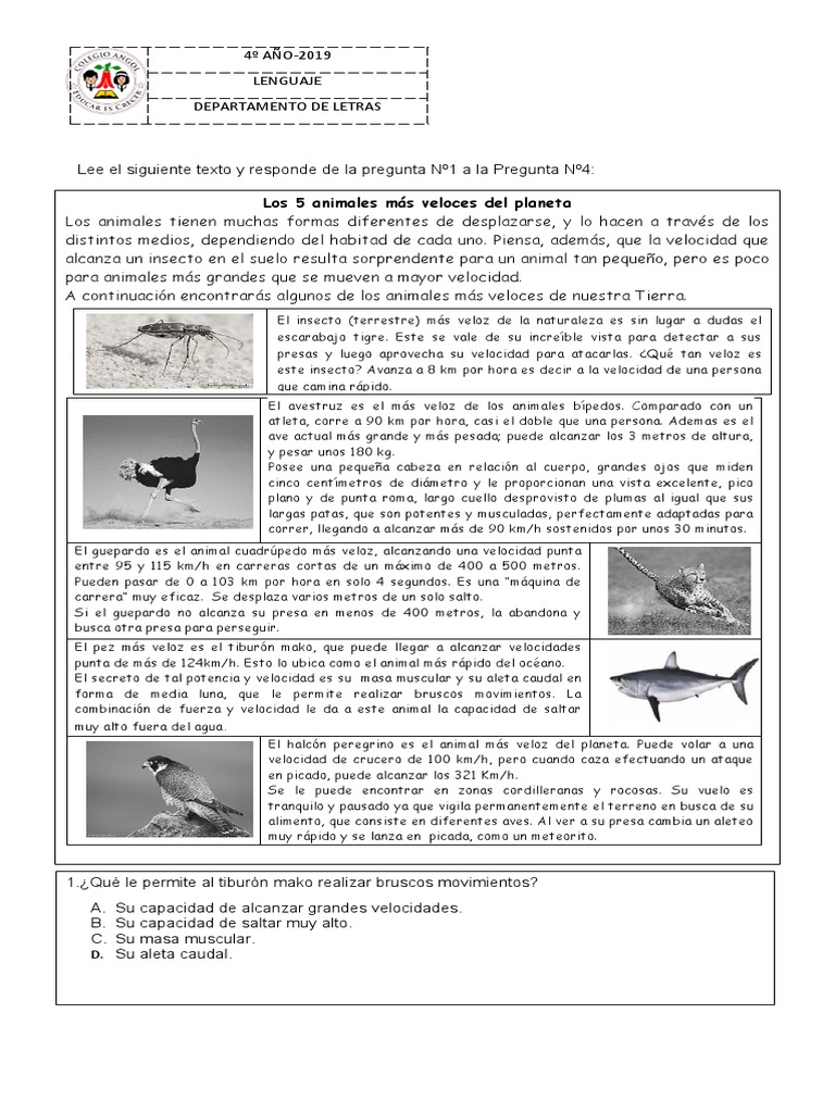 Articulo Informativo 5 ANIMALES MAS VELOCES DEL MUNDO | PDF | Naturaleza