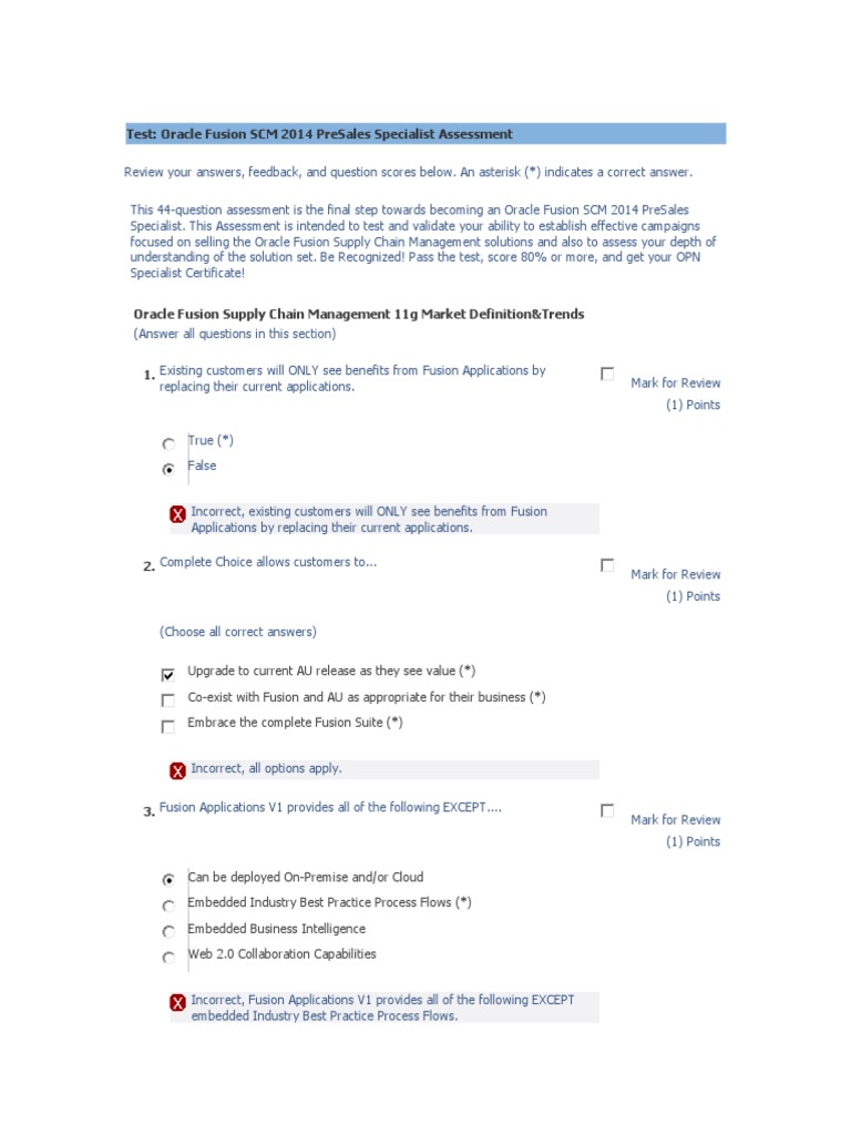 Oracle Scm Presales Specialist Test Pdf Supply Chain Management Oracle Corporation