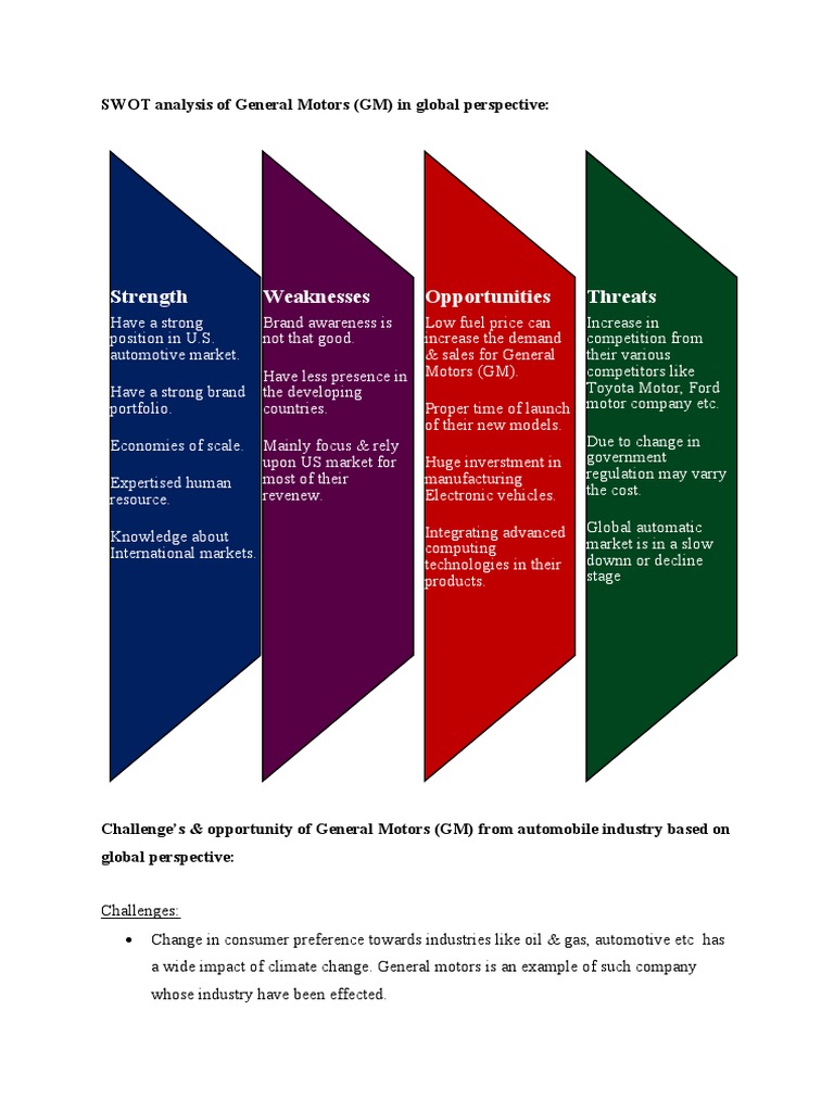 SWOT Analysis of General Motors | PDF | General Motors | Brand