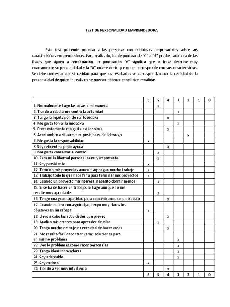 Test de Personalidad Emprendedora | PDF | Science | Ciencia y Tecnología