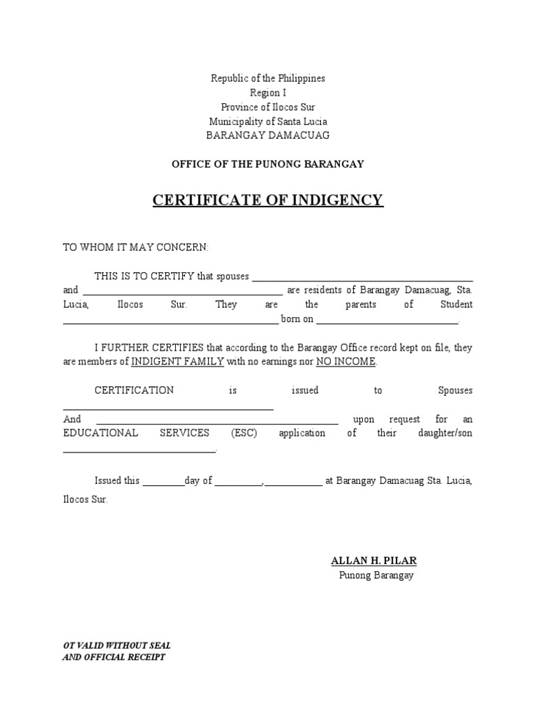 Certificate of Indigency New | PDF | Government | Social Institutions