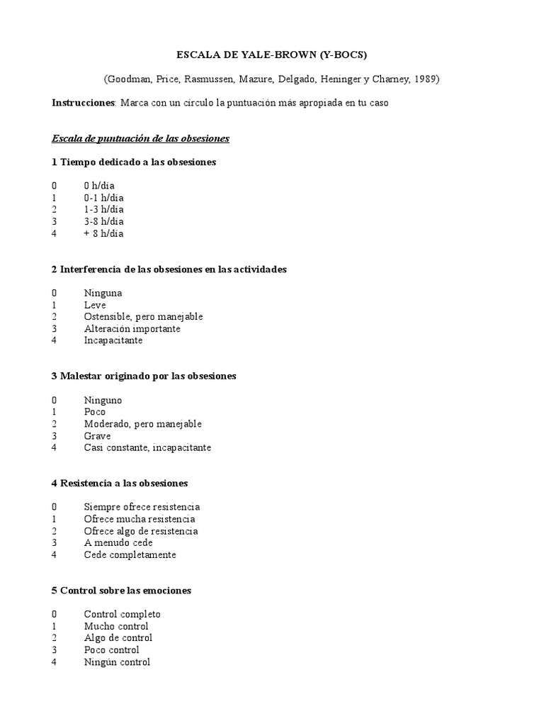 Escala Yale-Brown de Obsesiones y Compulsiones | PDF