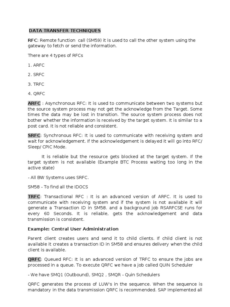 QRFC and TRFC | PDF | Scheduling (Computing) | Electronic Data Interchange