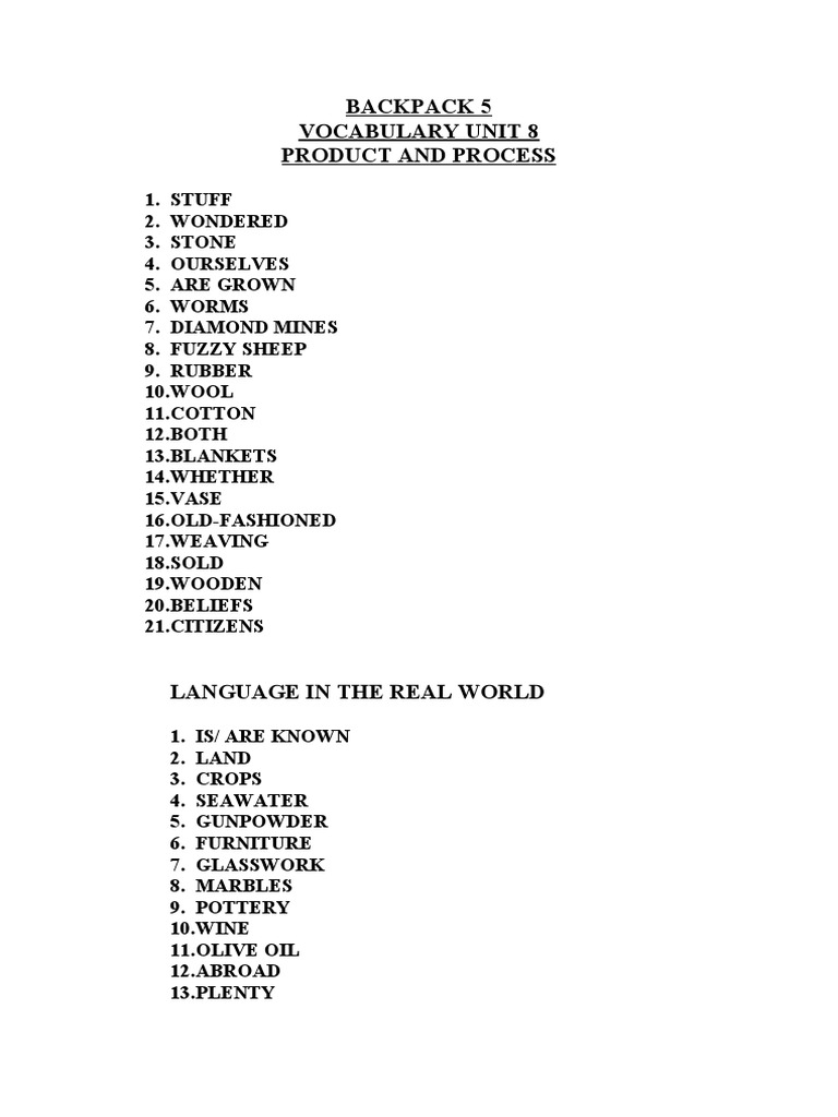 Backpack 5 Vocabulary Unit 8 | PDF | Home & Garden