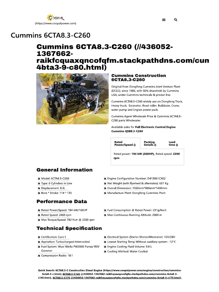 Cummins 6CTA8.3-C260 | PDF