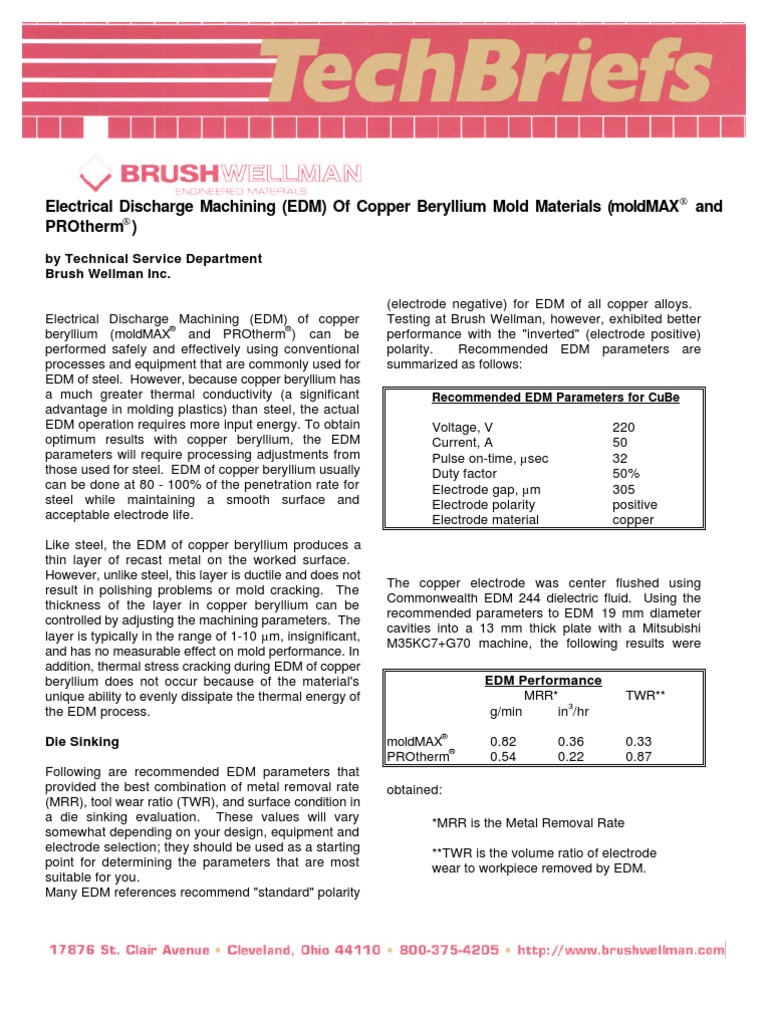 AT0051 - EDM of MoldMAX Tech Brief | PDF | Materials | Metals