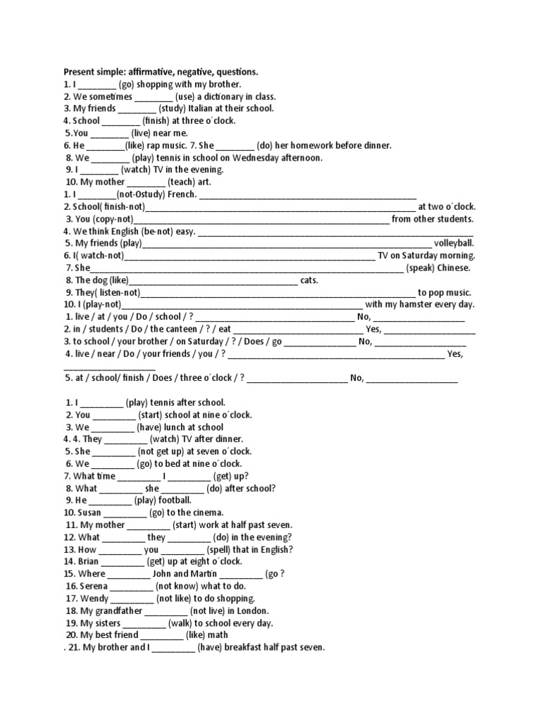 Present Simple: Affirmative, Negative, Questions | PDF | Foods