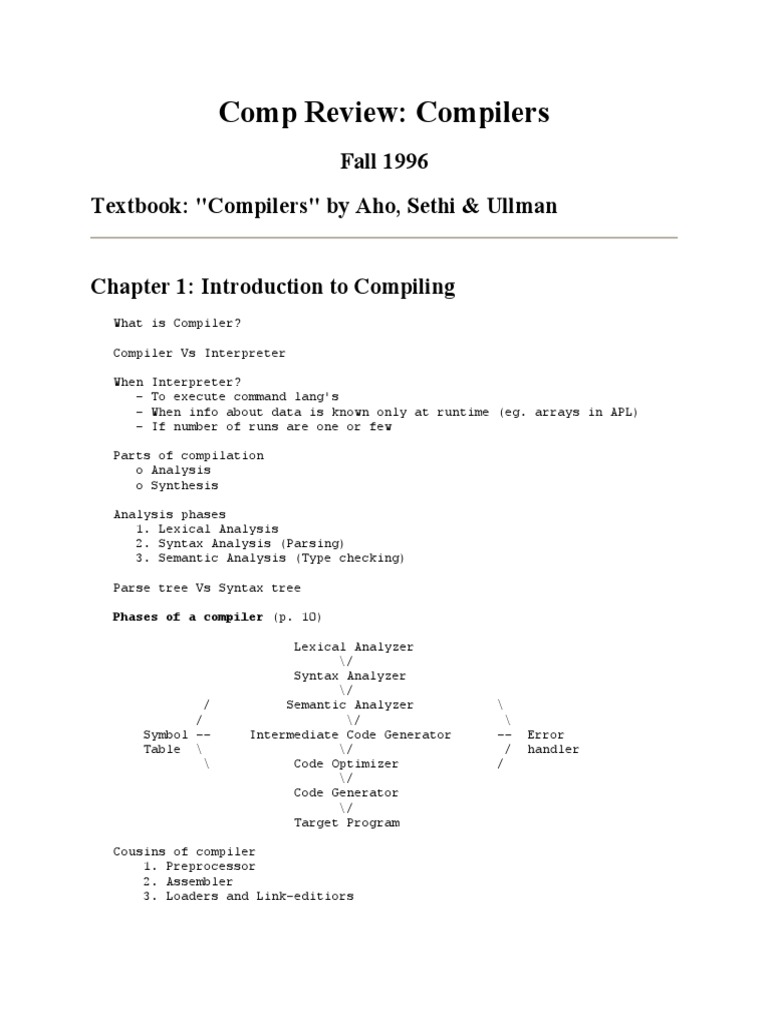 Comp Review: Compilers: Fall 1996 Textbook: "Compilers" by Aho, Sethi ...