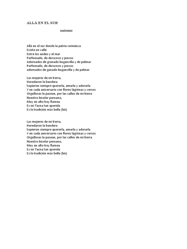 Allá en El Sur Letra | PDF