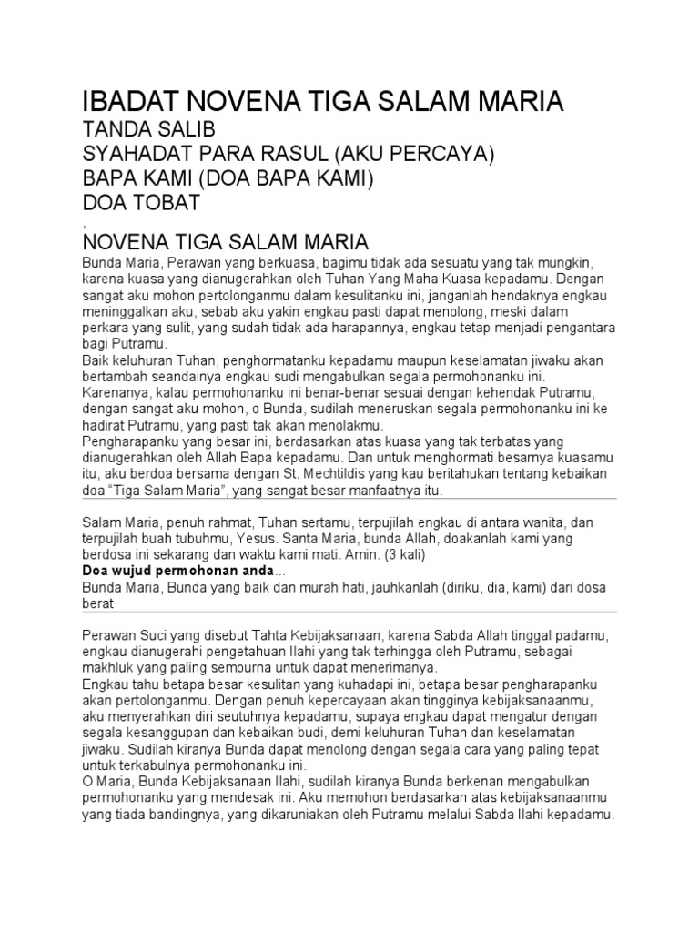 Ibadat Novena Tiga Salam Maria | PDF