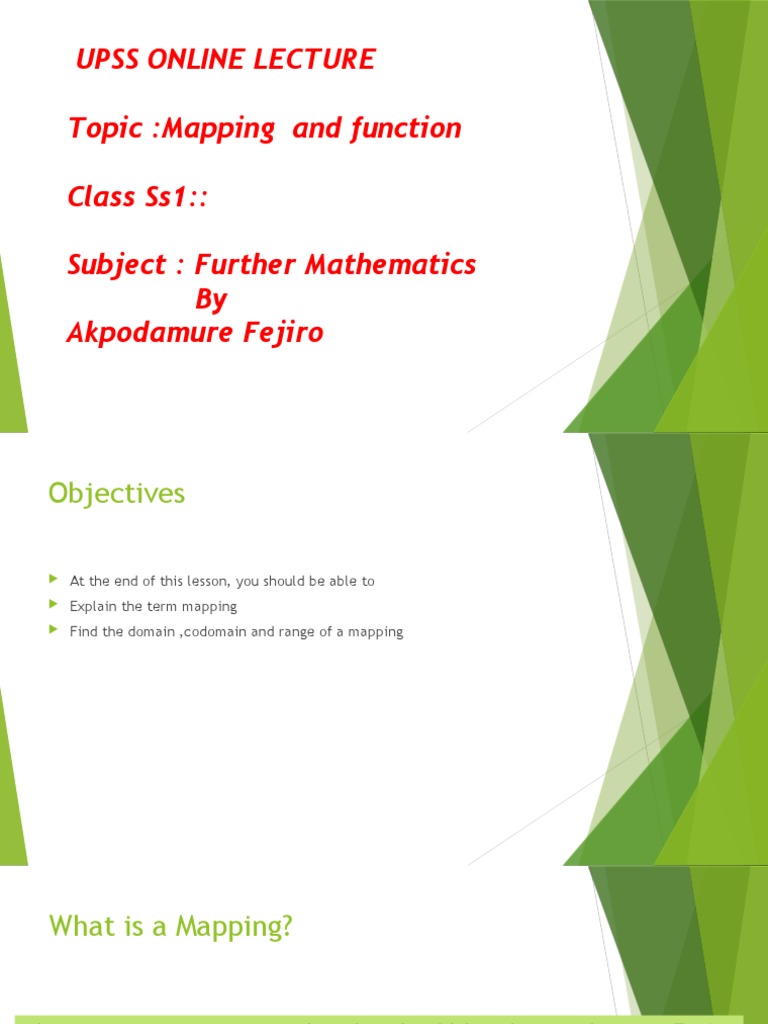Upss Online Lecture Topic:Mapping and Function Class Ss1:: Subject ...