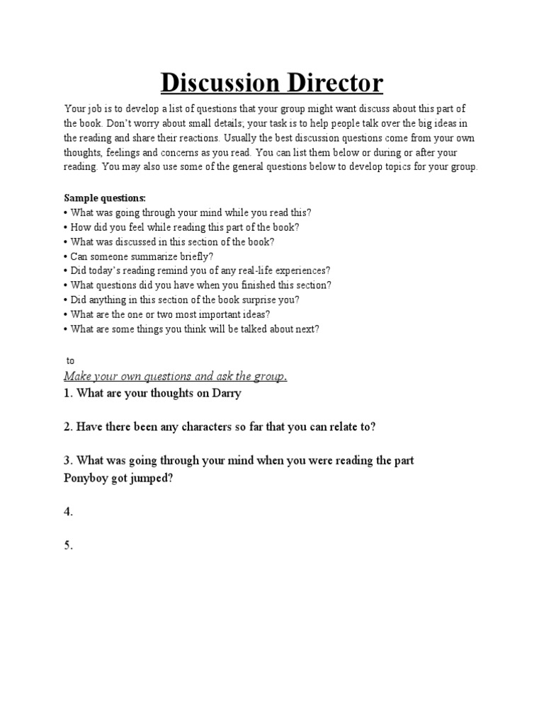 Discussion Director: Sample Questions | PDF