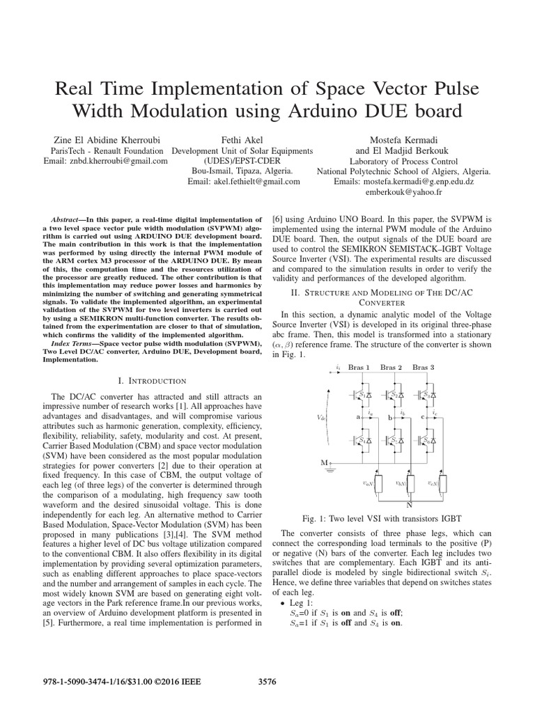 Real Time Implementation of Space Vector Pulse Width Modulation Using Arduino DUE Board ...