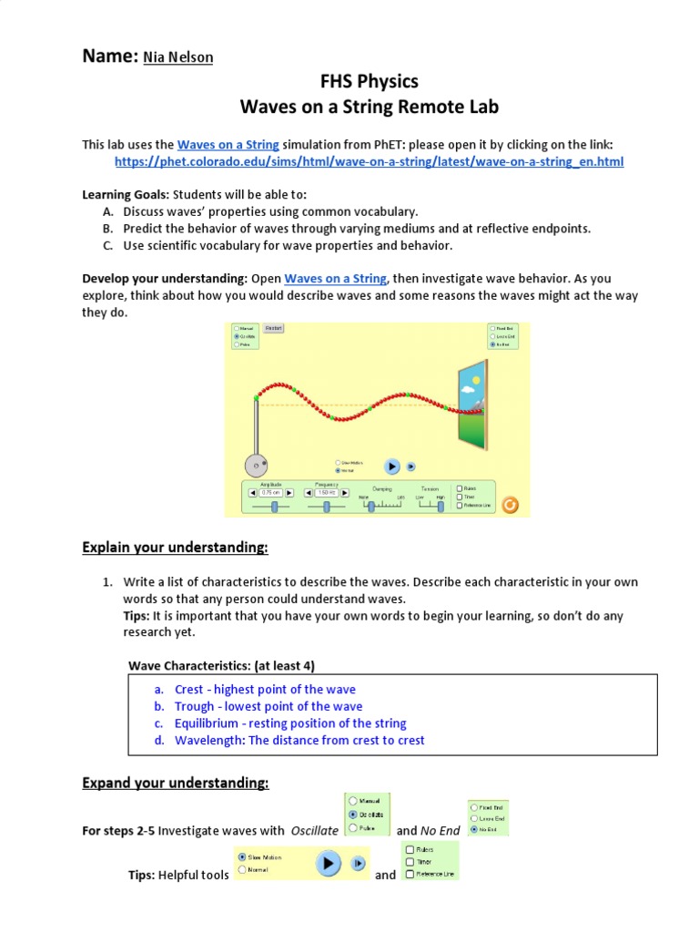 Lessons 4-5 - Waves On A String Remote Lab | PDF | Wavelength | Waves