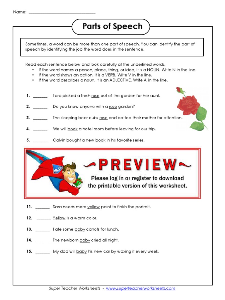 Parts of Speech: Super Teacher Worksheets | PDF | Part Of Speech | Noun