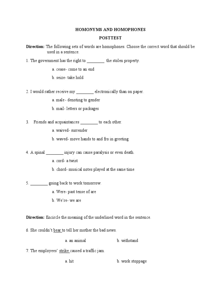 Homophones and Their Usage Quiz | PDF | Language Arts & Discipline