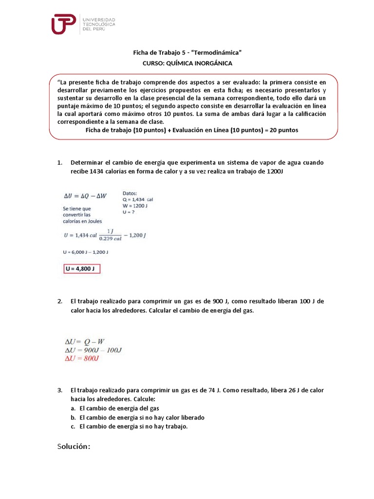 Ficha de Trabajo 5 - Termodinamica. MARIE | PDF | Gases | Calor