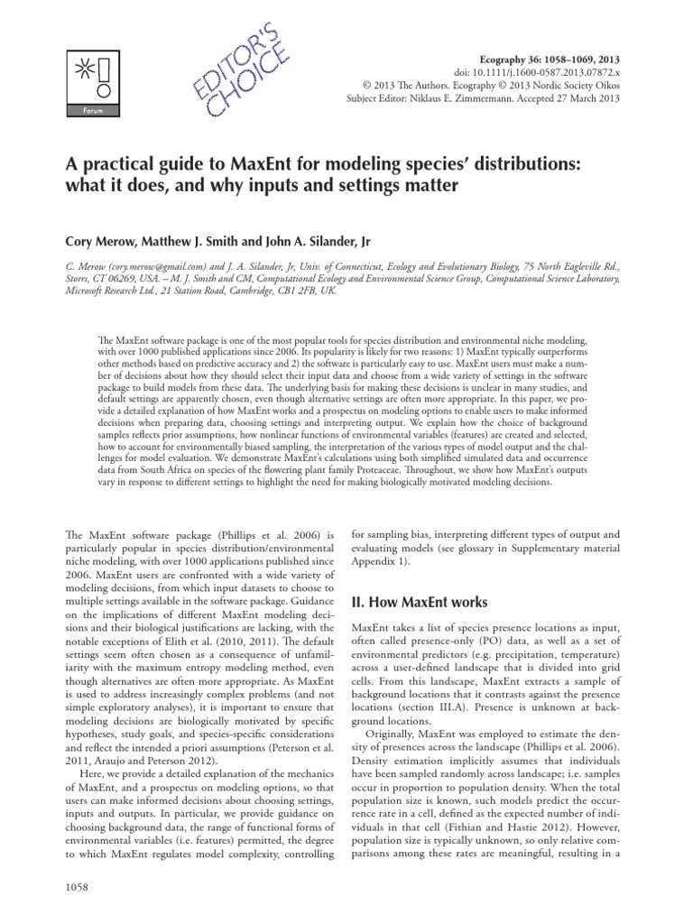 A Practical Guide To Maxent For Modeling Species' Distributions: What ...
