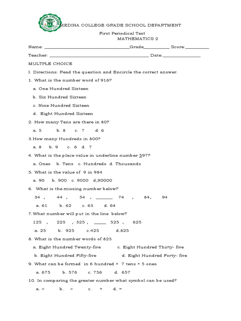Analysis of a Grade School Mathematics and MAPEH Assessment | PDF ...