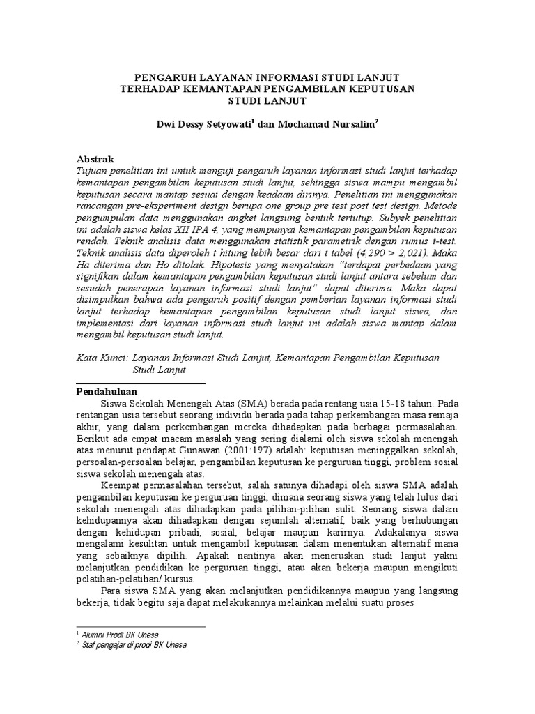 Pengaruh Layanan Informasi Studi Lanjut Terhadap Kemantapan Pengambilan ...