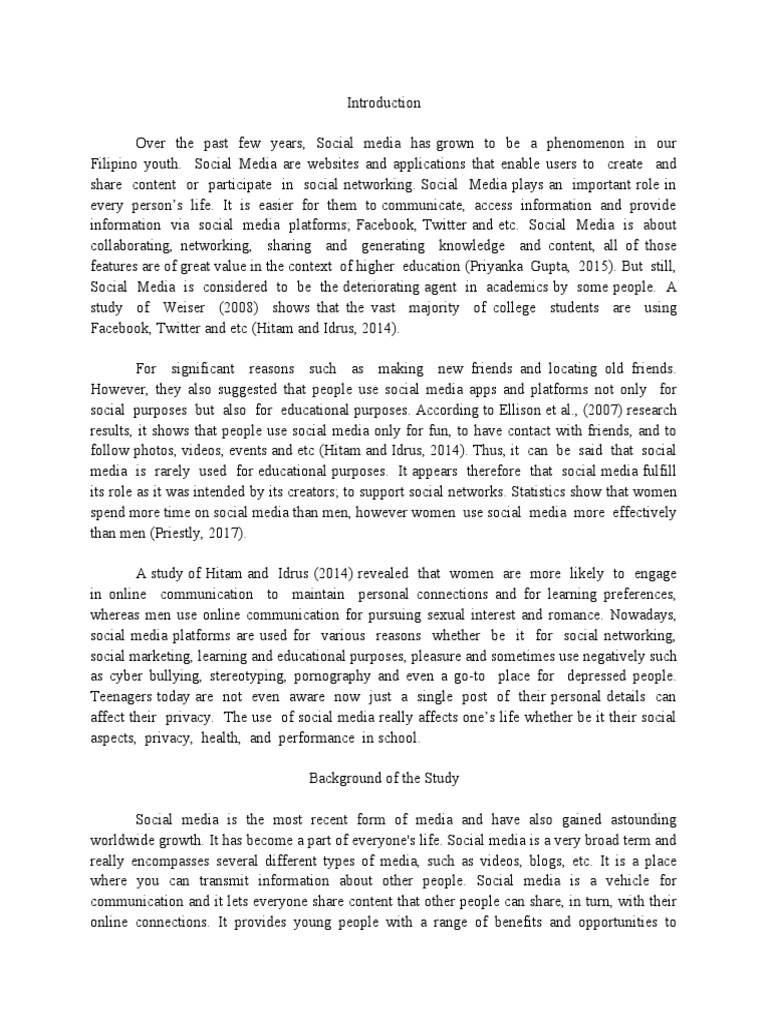 Introduction, Background of The Study | PDF | Social Media | Popular ...