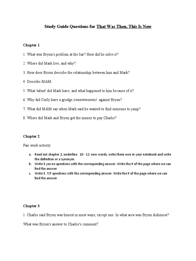 Study Guide for That Was Then, This Is Now | PDF