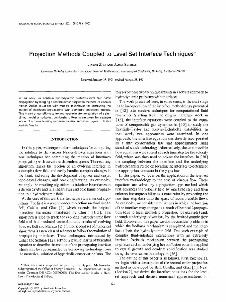 1992 - Projection Methods Coupled To Level Set Interface Techniques ...