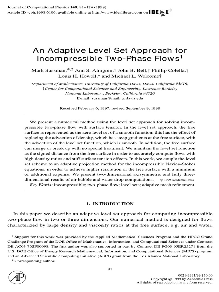 1996 - An Adaptive Level Set Approach For Incompressible Two-Phase Flows - Sussman Et Al | PDF ...