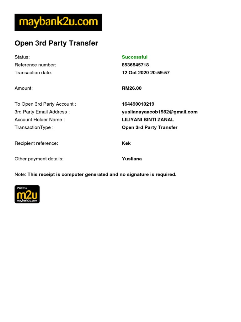 Open 3rd Party Transfer: Successful | PDF