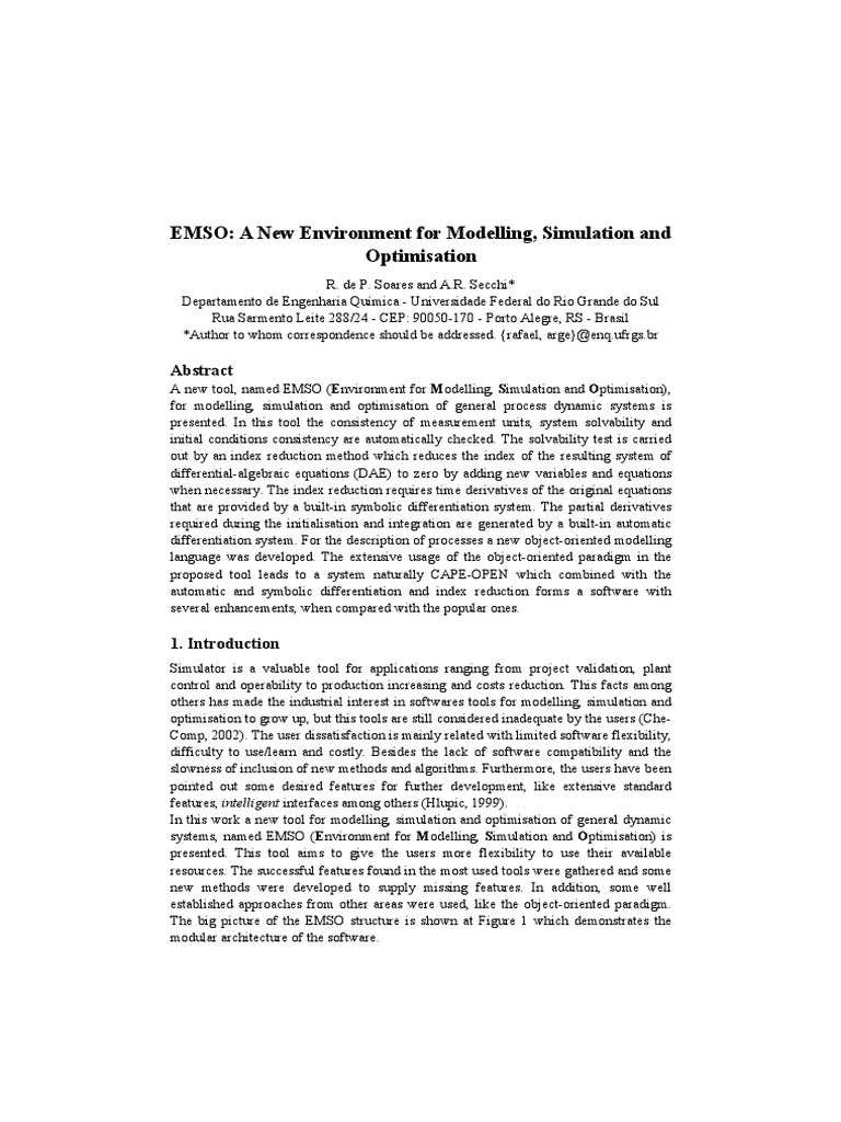 EMSO: A New Environment For Modelling, Simulation and Optimisation ...