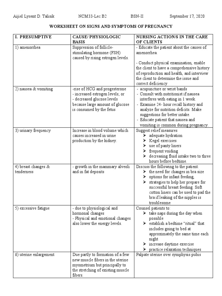 Worksheet Pregnancy | PDF | Fetus | Pregnancy