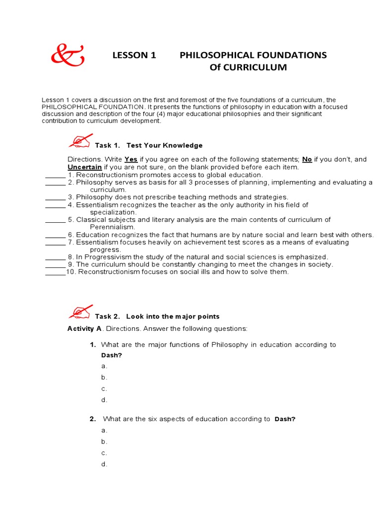 Philosophical Foundations of Curriculum | PDF | Philosophy Of Education ...