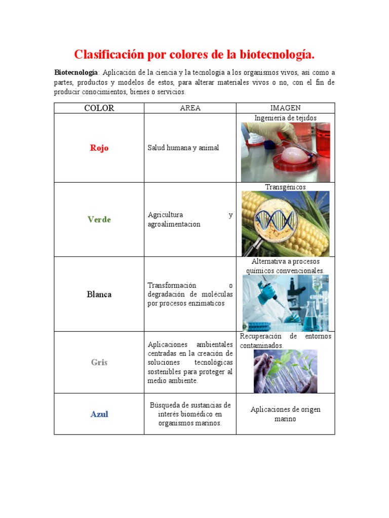 Clasificacion Por Colores de La Biotecnologia | PDF | Biotecnología ...