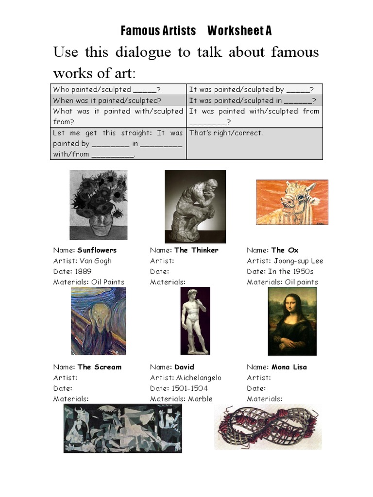 Famous Artists Worksheet A | PDF | Home & Garden | Lifestyle