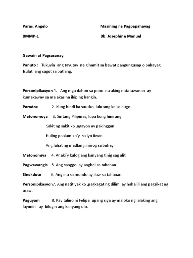 Gawain at Pagsasanay Sa Tayutay | PDF