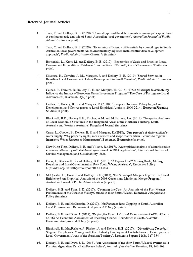 Refereed Journal Articles: Administration (In Print) | PDF | Australia ...