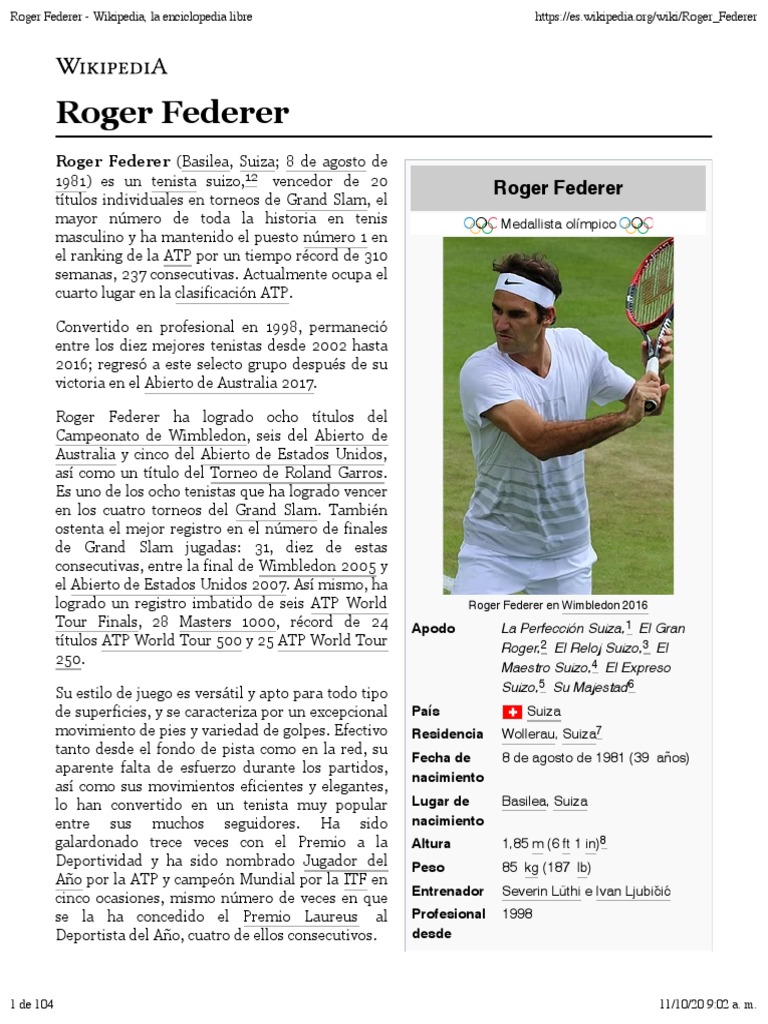 Roger Federer - Wikipedia, La Enciclopedia Libre | PDF | Roger Federer ...