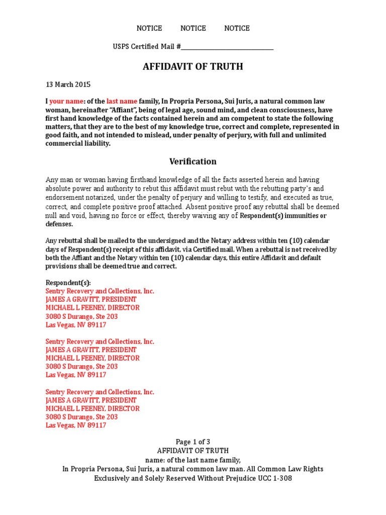 Affidavit of Truth: Verification | PDF | Affidavit | Notary Public