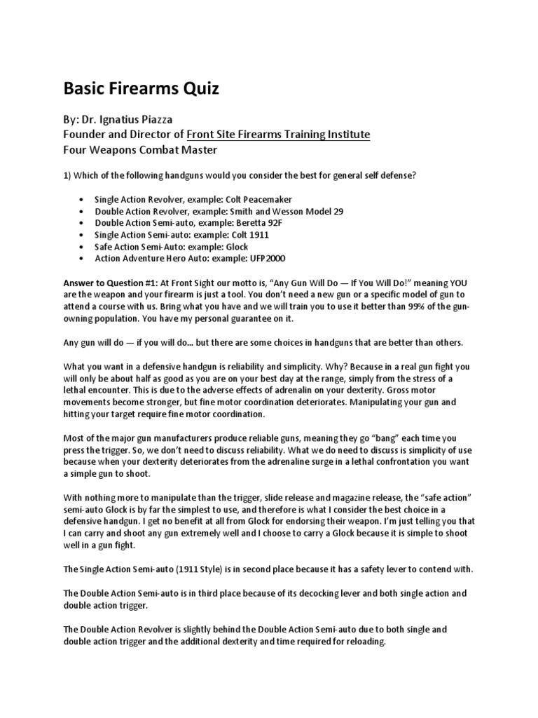 Basic Firearms Quiz | PDF | Trigger (Firearms) | Firearms