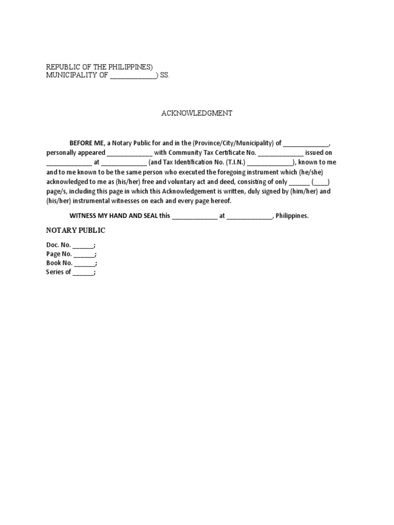 Philippine Legal Document Acknowledgment | PDF