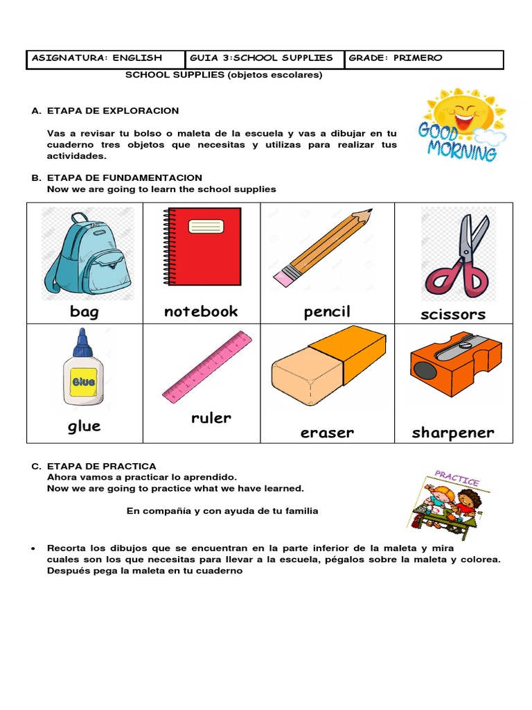 GUIA 3 INGLES SCHOOL SUPPLIES Primero PDF | PDF