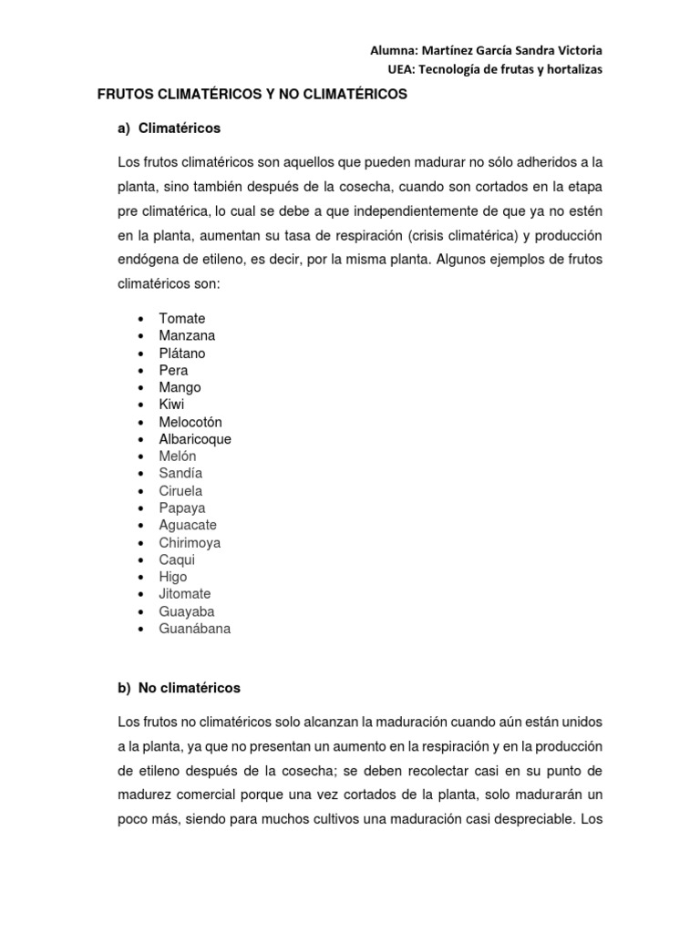 Frutos Climatéricos y No Climatéricos MARTÍNEZ GARCÍA | PDF | Fruta ...