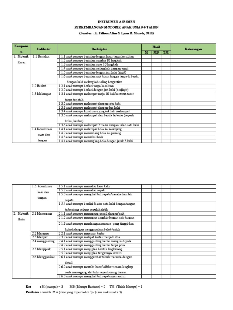 Instrumen Asesmen Perkembangan Motorik A | PDF