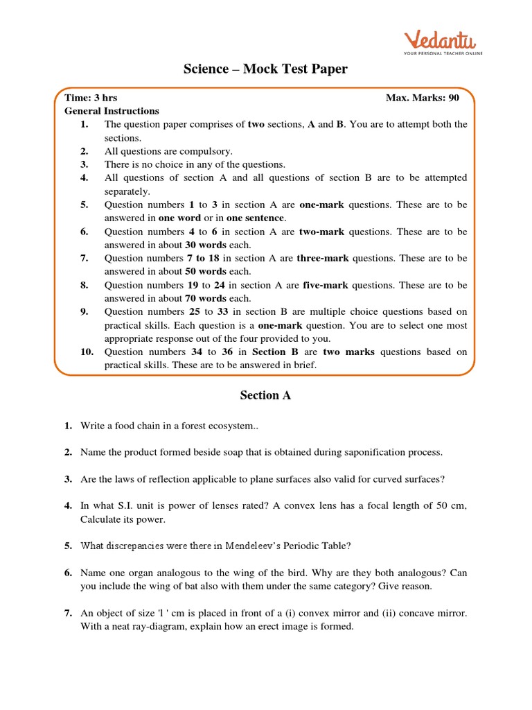 Science Mock Test Paper for Students | PDF | Alcohol | Carboxylic Acid